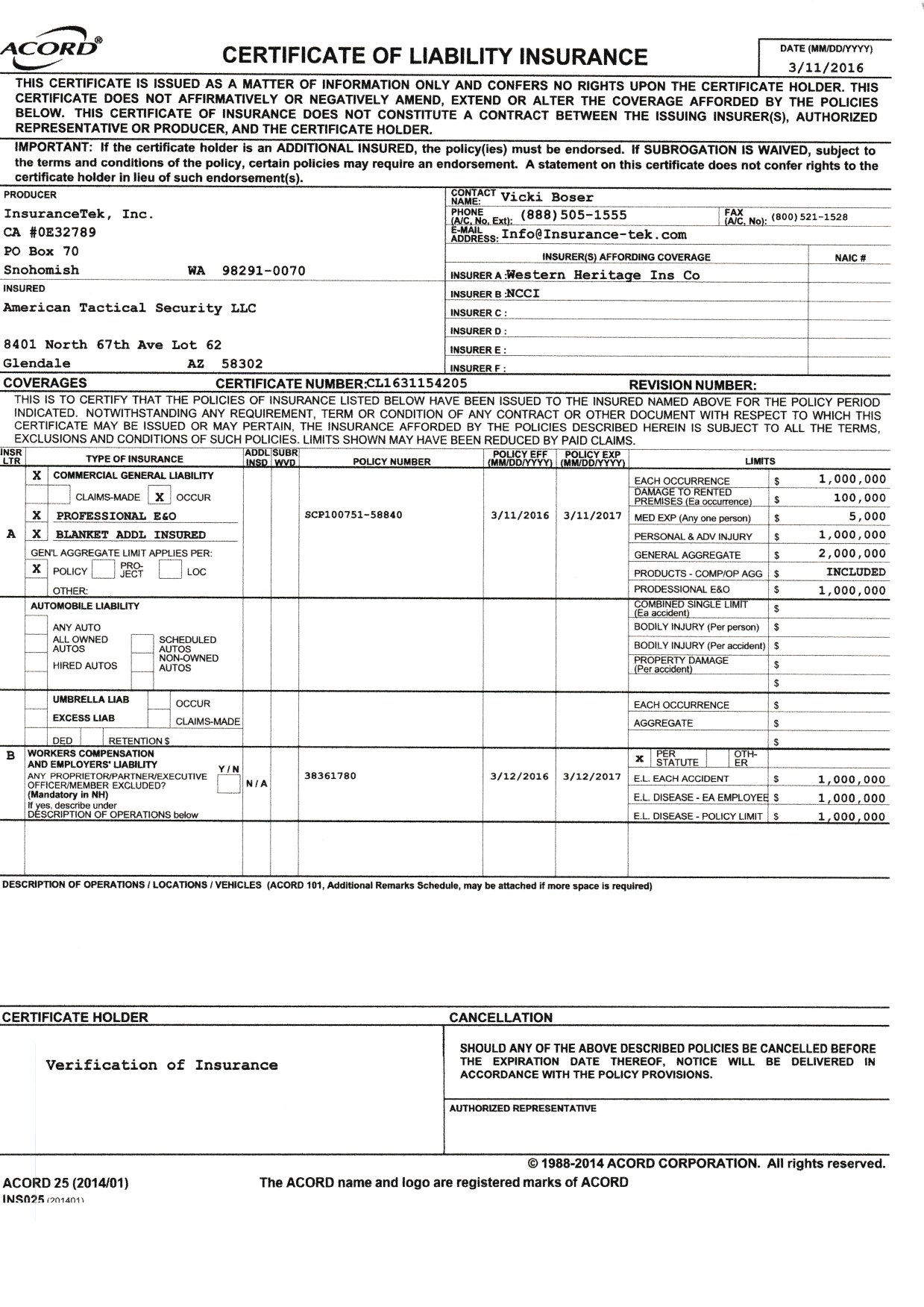 American Tactical Security LLC - Licenses, Insurance, Bonding, & Certifications | ProView