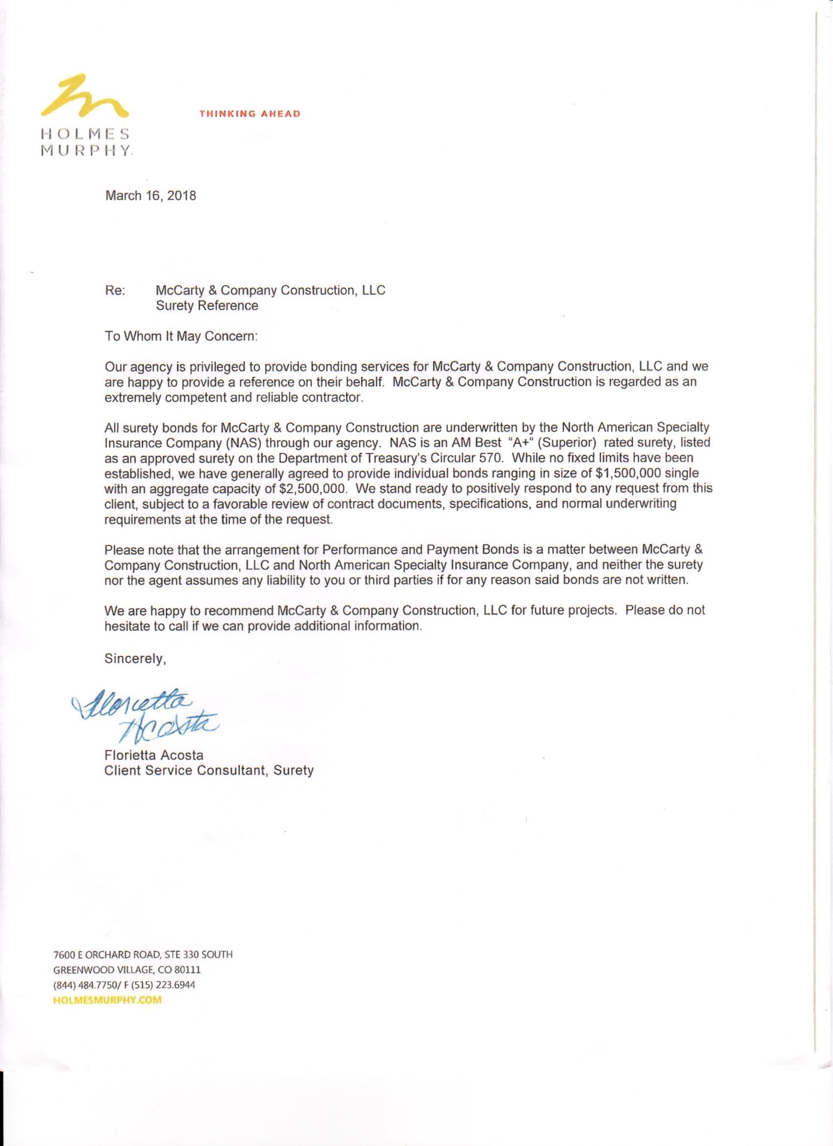 McCarty and Company Construction LLC - Licenses, Insurance, Bonding ...